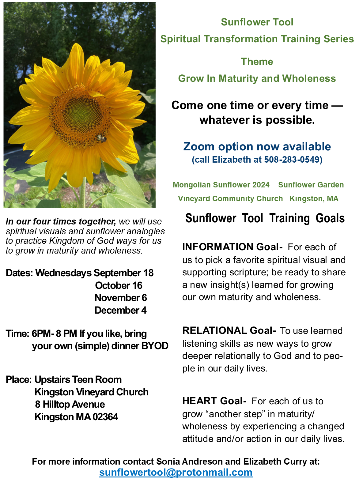 Sunflower Class Poster | The Vineyard